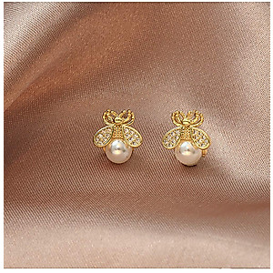 Reffeer Solid 925 Sterling Silver Bumble Bee Stud Earrings for Women Teen Honey Bee Stud Earrings (B-Gold)