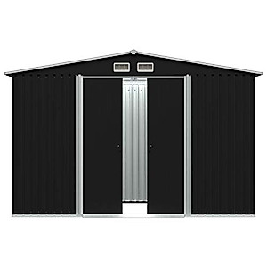 Festnight Garden Storage Shed with 4 Vents Metal Steel Double Sliding Doors Outdoor Tood Shed Patio Lawn Care Equipment Pool Supplies Organizer Anthracite 101.2 x 80.7 x 70.1 Inches (W x D x H)