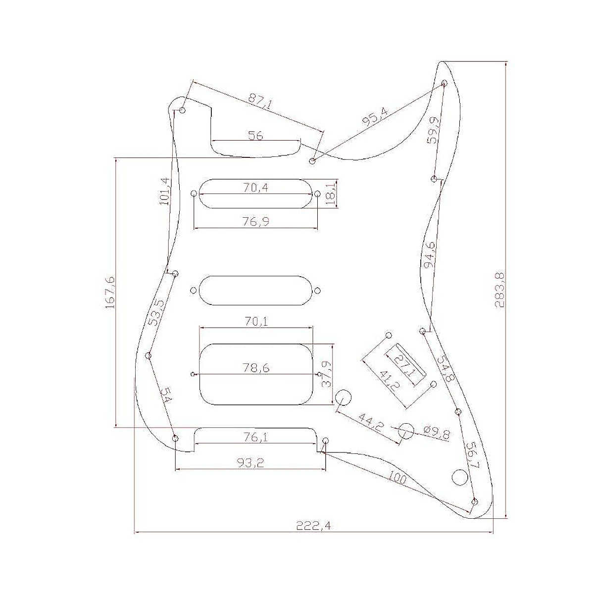 KAISH 11 Hole American Modern Strat Style HSS Pickguard 2-Screw Round Corner Humbucking Pickup Mounting for Stratocaster/Strat Black 3 Ply