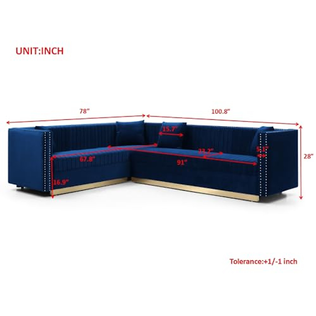 EMKK Modular Sectional Couch L Shaped Sofa with Ottoman,4 Pillows,Vertical Channel Tufted Velvet Sofá w/Wide Chaises,Upholstered Corner Sofa&Couch for Living Room Apartment, E-Blue