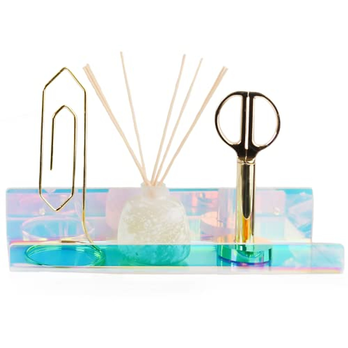 X-FLOAT The Original Rainbow Iridescent Acrylic Floating Shelves (Wall Mounted) for Bedroom, Bathroom, Living Room or Kitchen (Set of 2)