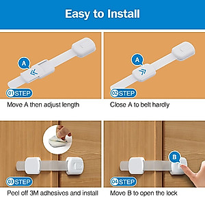 12 Pack Cabinet Locks for Babies with 36 Pack Must Use Outlet Covers-Easy no Drilling Installation-Adjustable Baby Locks with 3M Adhesives-Multi Use for Cupboard, Oven, Fridge, Toilet