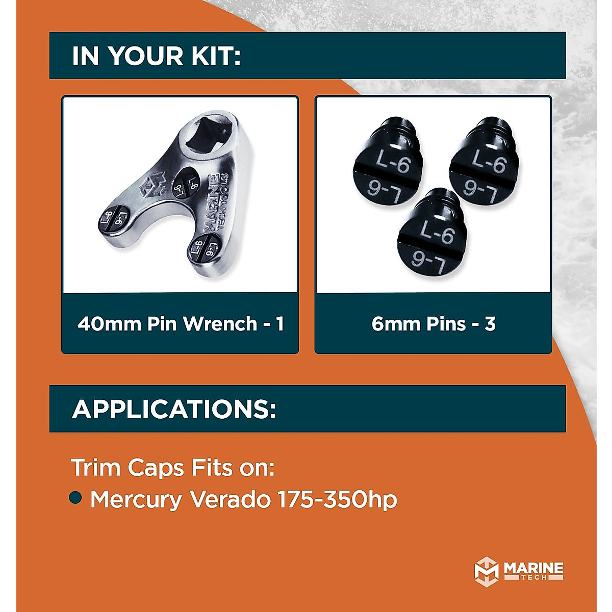 Marine Tech Tools 40mm Pin Wrench (AMT0018) with L-6 Pins, Outboard Trim Pin Wrench, Mercury Verado Trim Cap Removal Wrench, Boat Tools, Fits on Mercury Verado 175-350HP