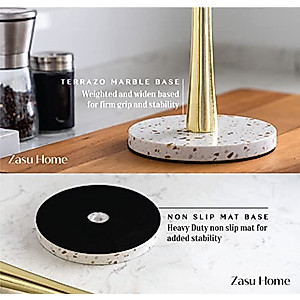Zasu Marble Paper Towel Holder Gold Countertop, Kitchen, Toilet, Pantry and Bathroom Standing Paper Towel Roll Holders with Marble Base for Standard or Jumbo-Sized Roll Holder (Gold/Marble)