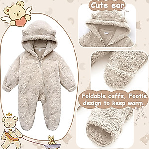 UVIPC Newborn Baby Fleece Footie Snowsuit Winter Onesie Cartoon Bear Warm Hooded Outfits for Girls Boys