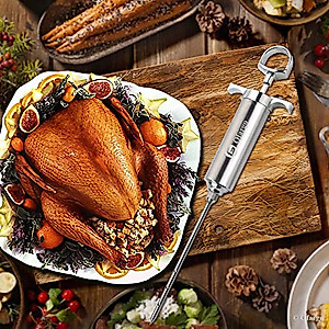 Ofargo 304-Stainless Steel Meat Injector Syringe Kit with 4 Marinade Needles for BBQ Grill Smoker, 2-oz Large Capacity, Both Paper User Manual and E-Book Recipe