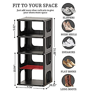 Shoe Organizer Shoe Rack for Small Spaces 5 Tier Plastic Vertical Narrow Shoe Shelves for Closet Black Shoe Holder, Stand For Entryway Shoe Storage Boots Organizer Stackable Shoe Cabinet
