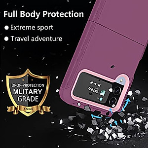 ONOLA Case with Belt Clip for Samsung Galaxy Z Flip 4 Case with Clear Lens Camera Protector, [Kickstand] Military-Grade Dual Layer Heavy Duty Cover for Samsung Z Flip 4 (WineRed Pink)