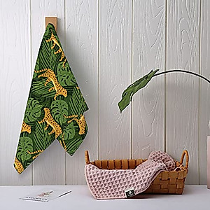 UNRAKD Microfiber Washcloths Towel Cute Leopards and Tropical Leaves Soft and Absorbent, Machine Washable Hand Towel for Bathroom, Spa, and Gym Towel