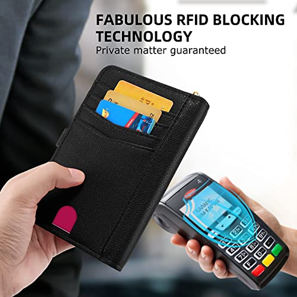 Small Womens Wallet Airtag RFID Blocking Leather – Holds Two Passports for Travel–Compact Bifold Clutch Credit Card Case with ID Window,Wrist Strap - Awesome Anniversary,Birthday Gift Choice - Black