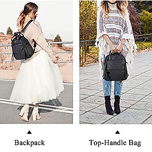 Kasqo Small Backpack Purse for Women, Convertible Faux Leather Bookbag for Ladies Teen Girls Travel Casual Daypack Fashion Shoulder Bag, Black