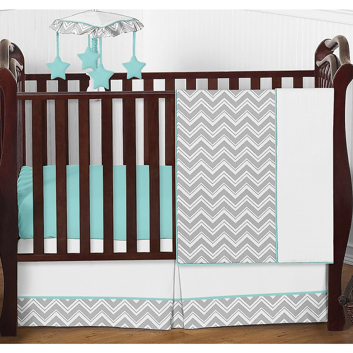 Turquoise and Gray Chevron Zig Zag Fabric Memory/Memo Photo Bulletin Board by Sweet Jojo Designs