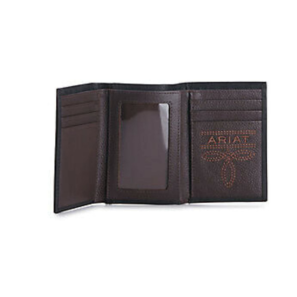 ARIAT Men's Trifold Wallet with Embossed Logo, Genuine Leather, Black
