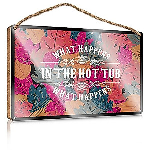 Bathroom Signs Funny What Happens in The Hot Tub Stays in The Hot Tub Wooden Sign Summer Wood Hanging Back Yard Decorations (Color : Colour, Size : 23X35CM)