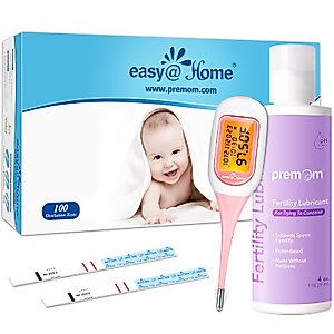 Premom Personal Fertility Lubricant for Conception + Easy@Home Ovulation Test Strips (100-pack) + Easy@Home Smart Basal Thermometer