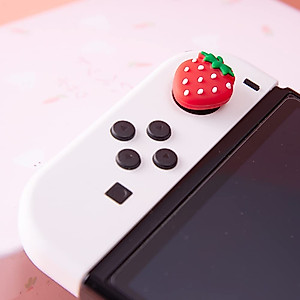 PERFECTSIGHT Cute Melody Switch Thumb Grips for Nintendo Switch OLED/Lite Console, Anime Soft Silicon Joystick Caps, 4PCS Kawaii 3D Analog Stick Button Cover for NS Joycon Controller - Strawberry