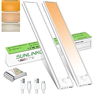 90LED Motion Sensor Under Cabinet Light,Closet Lights 3 Color Temperature&Stepless Dimming,Wireless Rechargeable 2200mAh Battery,Magnetic Closet Lighting for Kitchen,Bedroom,Cupboard,Stairs,2 Pack