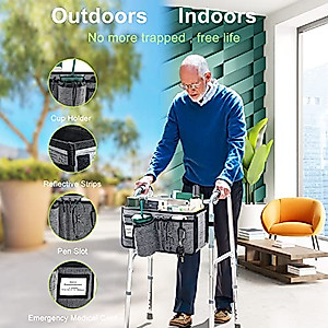 Basket for Walker, Ravmix Walker Accessories Bag with Cup Holder, Walker Basket for Folding Walker Hands-Free Storage Bag with Big Capacity & Never Tipping Over, Space Gray