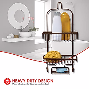 Home Basics Bronze Heavyweight 2-Tier Shower Caddy | Over the Shower head with Rubber Collar | Maximize Storage | 2 Shelves | 2 Hooks