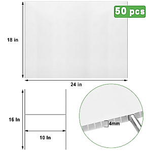 Tatuo 50 Pcs 18x24 Inches Large Blank Yard Signs with H Stakes Corrugated White Plastic Kit Includes 50 Lawn Signs 50 Metal H Stakes 10x16 Inches for Campaign Business Garage Rent