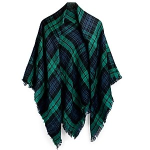 OCT17 Plaid Scarfs for Women Pashmina Tartan Wrap Large Warm Blanket Soft Shawl Checked Winter Fall Scarfs Scarves for Woman - Green