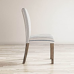 Jofran Eastern Tides Upholstered Parsons Dining Chair, Off-White with Blue Stripes