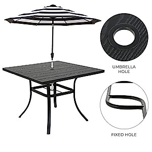 Grand patio 5-Piece Outdoor Dining Set, 4 Steel Leather-Look Resin Wicker Swivel Patio Chairs & 1 Square Dining Table, Black