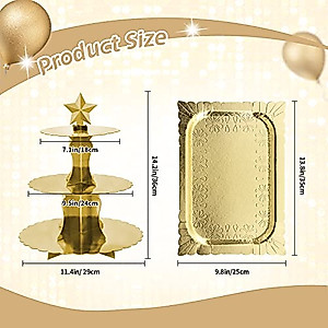 5 Pieces Dessert Table Display Set, DAFURIET Cardboard Cupcake Stand Holder/3 Tier Cup Cake Tower with Serving Tray for Birthday, Tea Party and More