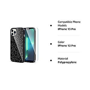 TEAUGHT Compatible with iPhone 13 Pro Case (2021) 6.1 inch, Cute Pattern Black Leopard + Screen Protector Tire Shockproof Cover, Designed for iPhone 13 Pro Case for Girls Women