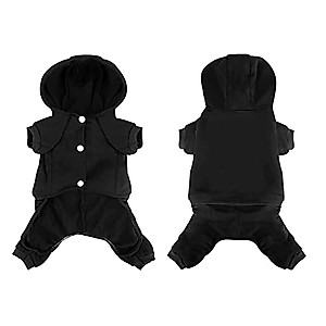 LifeWheel Hoodie, Pet Jumpsuit Fleece Sweatshirt with Buttons,Cold Weather Coats, LifeWheel Pajamas, Winter Warm Cotton Puppy Hoodie 4 Legs Clothes for Small Medium Large Dogs Cats Boy Girl Black