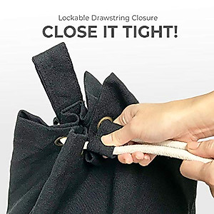 Teeo - College Laundry Bag - Dorm Room Essentials for College Students - Laundry Bag for Travel - Dirty Clothes Bag - Backpack Large 25”X20” Drawstring 100% Sturdy Cotton Canvas (1, Black/White)