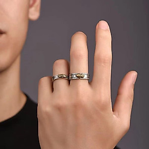 Vintage PiXiu Couple Matching Ring for Him And Her Statement Promise Engagement Wedding Ring Adjustable Open Band Sets Brave Troops MANI Mantra Protect Wealth Luck Jewelry Gift for Girlfriend