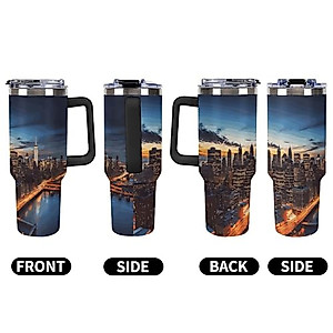 LLUTSNTH 40 Oz Vacuum Tumbler with Black Handle Leakproof Insulated Tumbler New York City Scenery Stainless Steel Travel Mug with Lid And Straw Coffee Cup Cute Water Bottles Cup Holder Friendly