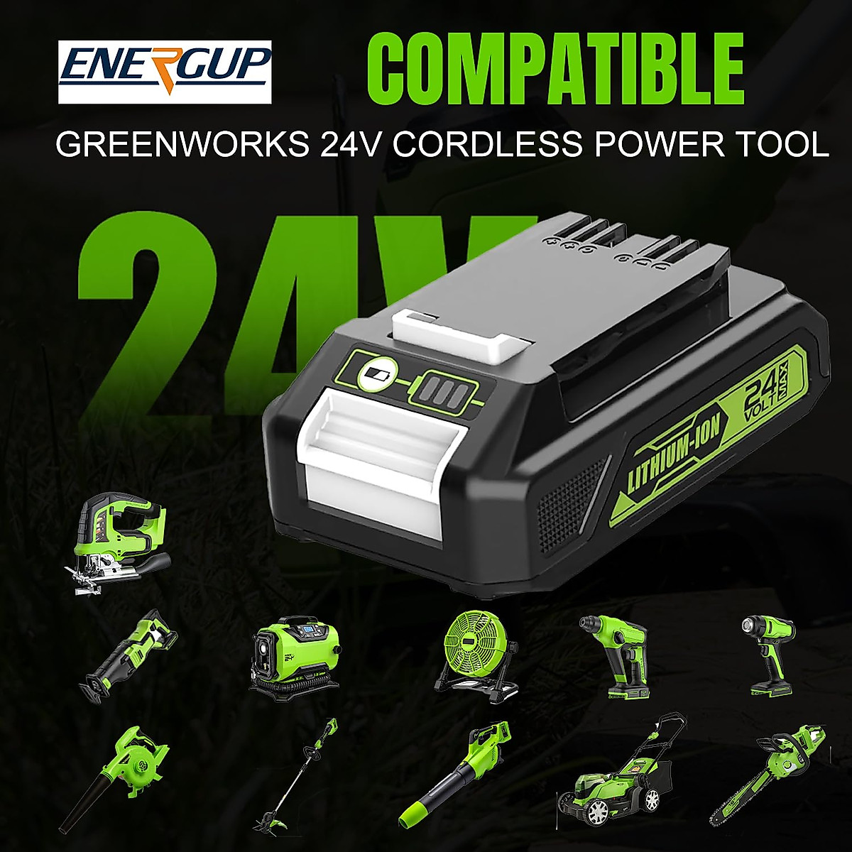 energup 2Pack 24V 3.5Ah Replacement Greenworks 24V Lithium Battery 29842 29852 29322 BAG709 BAG710 20352 22232 2508302 for Greenworks 2X24V + 2Port 29862 Charger for G-24 Greenworks 24V Battery
