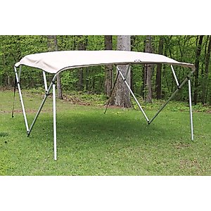 Vortex Direct Tan/Square Fabric Square Tube Fram 4 Bow Bimini Top, 8' Long, 97"-103" Wide, 54" Tall
