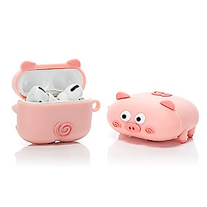 LEWOTE Airpods Pro Silicone Case Funny Cute Cover Compatible for Apple Airpods Pro[PAPA Animal Pet Design][Best Gift for Kids Friends Boys Girls] (Pink Pig)