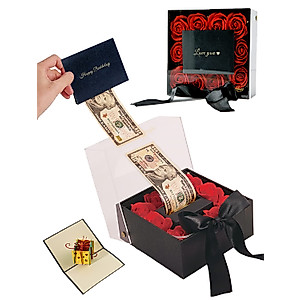 Ribbonbonbox Money Pull Out Gift Box – Luxury Flower Box wt Cash Box Insert – Unique Gift for Wife, Girlfriend, Mother, Friend – Surprise Box for Birthday, Thanksgiving, Christmas - Pranks for Adults