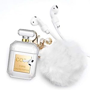 heenhdfd AirPod 1&2 Case Perfume Bottle Design with Cute Keychain and Fur Ball Soft Silicone Shockproof Creative AirPod 1&2 Case Cover for Girls and Women (sck 1&2 Perfume Bottle)