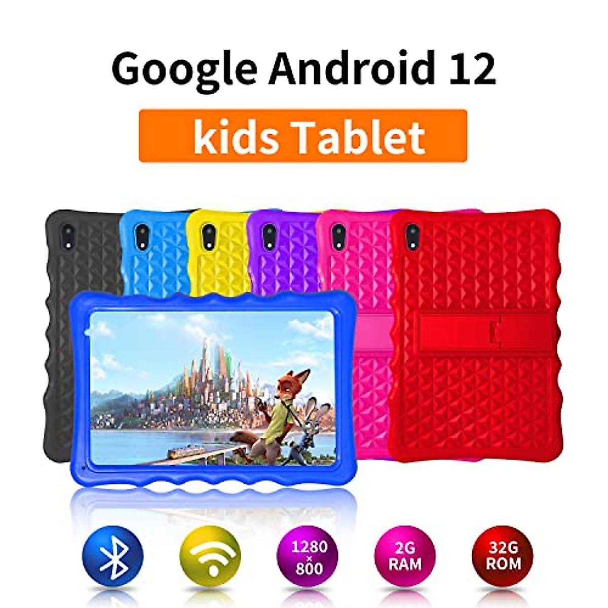 10 inch Kids Tablet, Android 12 Tablet for Kids,Google Tablet with 2GB RAM &32GB ROM,1280 * 800 IPS,2MP Front 5 MP Rear Camera,Kids Tablet with Colorful Kid-Proof Case,Ideal Kids Gift