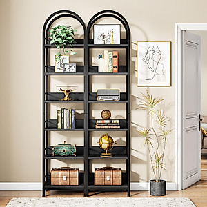 Tribesigns 78.7" Tall Bookshelf, Industrial Wood 6-Tier Bookcase, Arched Narrow Bookshelf, Ladder Shelf Storage Organizer, Display Shelf with Metal Frame for Bedroom, Living Room, Black