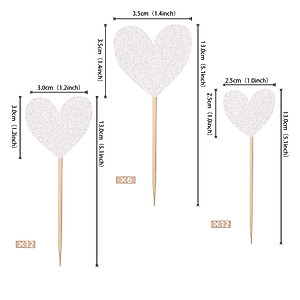 30 PCS Love Heart Cupcake Toppers Glitter Mixed Size Wedding Engagement Cupcake Picks Decorations for Wedding Anniversary Bridal Shower Birthday Valentine's Day Party Supplies Silver