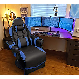 Homall Gaming Recliner Chair Racing Style PU Leather Gaming Chair Ergonomic Adjusted Reclining Office Desk Chair Home Theater Single Sofa Chair with Footrest Headrest and Lumbar Support (Blue)
