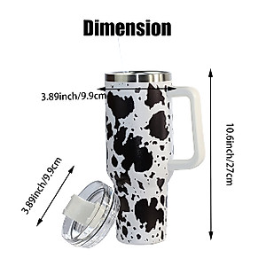 wonshia 40oz Cow print Tumbler With handle, Stainless Steel Tumbler With Lid and Straws, Double Vacuum Leak Proof Travel Coffee Mug Cup Water Bottle For Home, Office, Party……