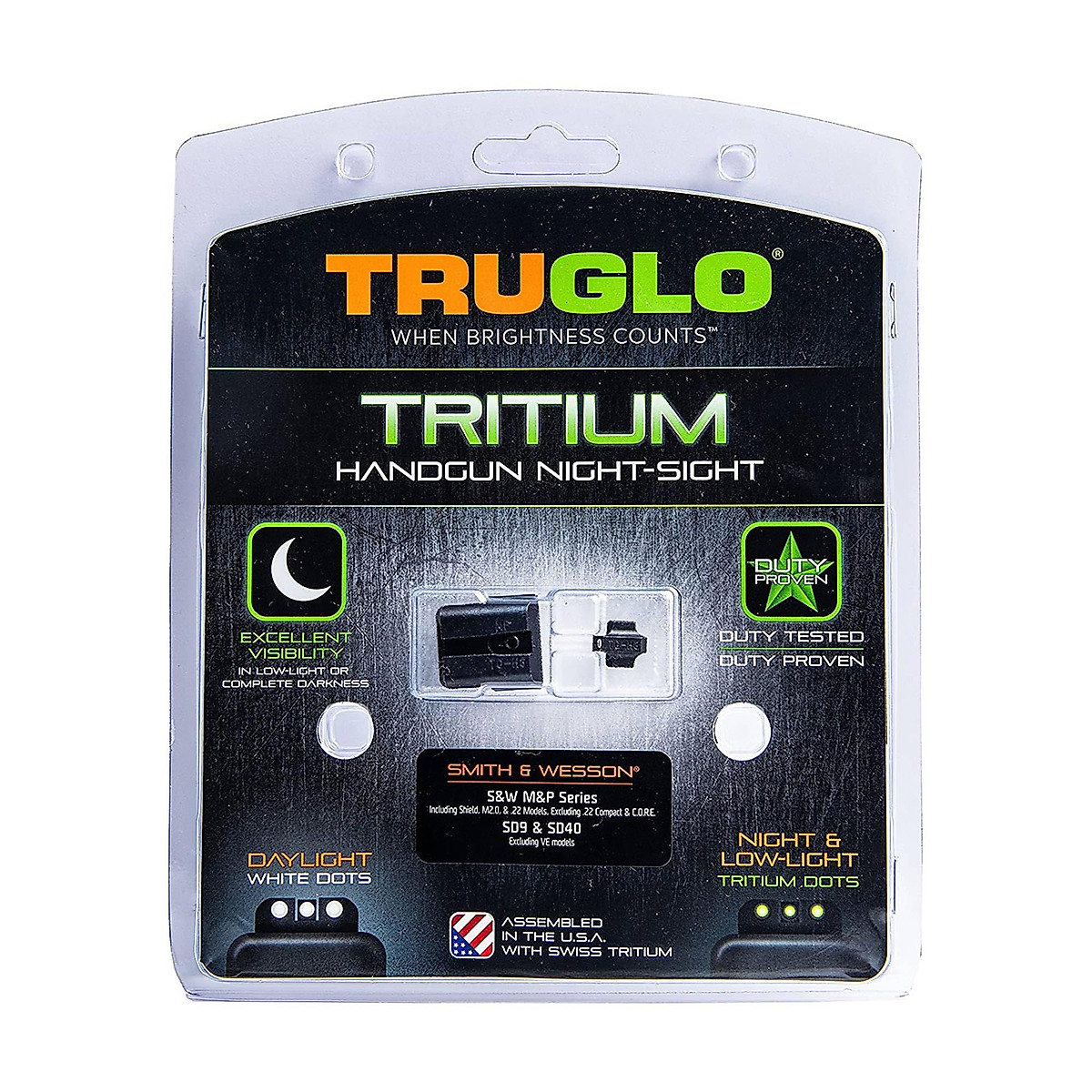TruGlo Tritium Glow in the Dark Compact Pistol Optic with Transitioning Green and White Dot for Smith & Wesson M&P Series Pistols, Black