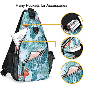 MOSISO Mini Sling Backpack,Small Hiking Daypack Pattern Travel Outdoor Sports Bag, Flamingo