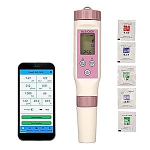 Digital PH Meter, 7 in 1 Bluetooth PH, TDS, EC, ORP, SG, Salinity and Temperature Tester Pen 0.01 High Accuracy for Household Drinking, Hydroponics, Pools and Aquarium