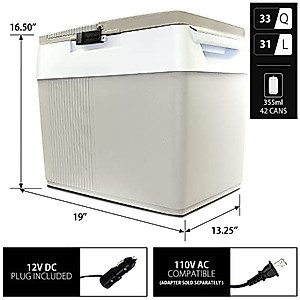 Koolatron Thermoelectric Iceless 12V Cooler/Warmer 33 qt (31 L), Electric Portable Car Fridge w/ 12 Volt DC Power Cord, Dual Opening, Gray/White, Travel Camping Fishing Trucking, Made in North America