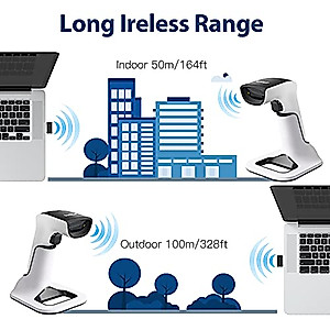 Sumicor 2D Bluetooth Barcode Scanner with Stand, 3 in 1 Compatible with Bluetooth & 2.4GHz Wireless & Wired Connection, USB Image Cordless QR Code Scanner for Smart Phone Tablet PC