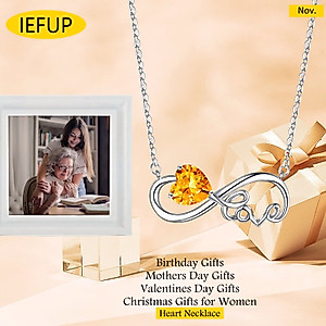 IEFUP Birthstone Necklace for Women, S925 Sterling Silver Citrine Necklace November Birthstone Necklace November Birthstone Jewelry Birthday Gifts for Women Jewelry for Women Gifts for Women