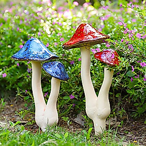 Mushroom Yard Decor - 2pcs Ceramic Mushroom for Garden, Mushroom Statue Decor, Fairy Garden Stakes Ceramic Lawn Ornament Decor Plants Stake